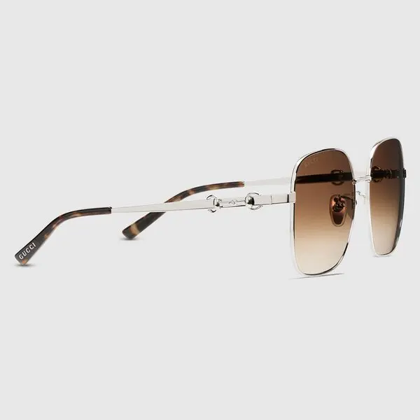 Gucci Square Frame Sunglasses With Horsebit Detail - Silver