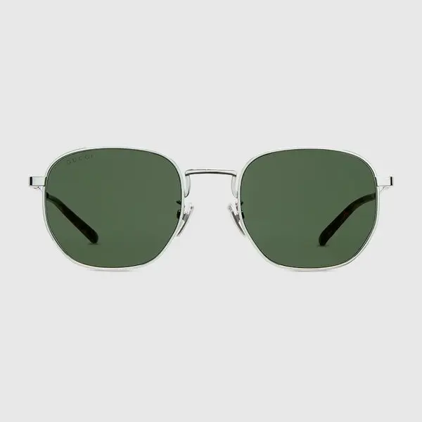Gucci Round Frame Sunglasses With Web Detail - Silver