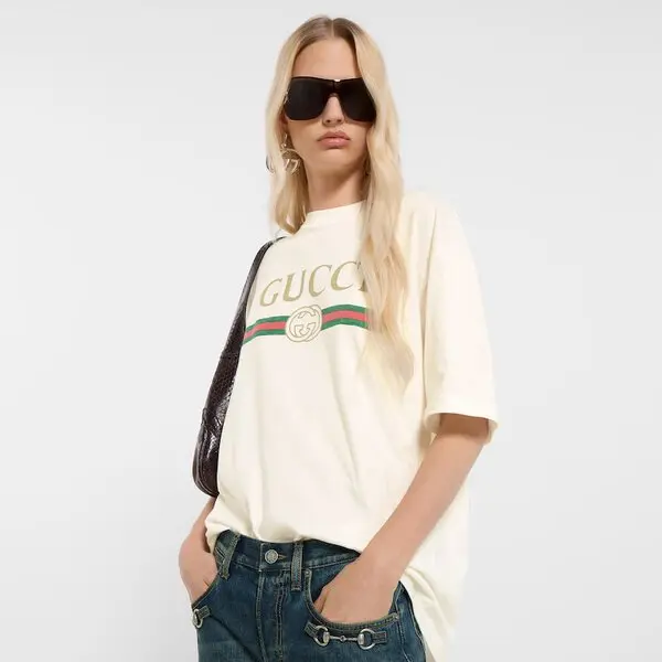 Gucci Cotton Jersey And Silk T-shirt With Print
