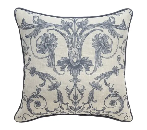 OX BAY TRADING CO. Ox Bay Blue/ivory Damask Recycled P.e.t. Throw Pillow, 24'x24 - One-color