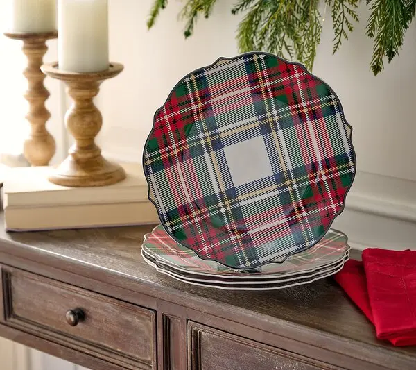 MRS. H As Is Dee Hilfiger Set/4 Plaid Dinner Plates - One-color