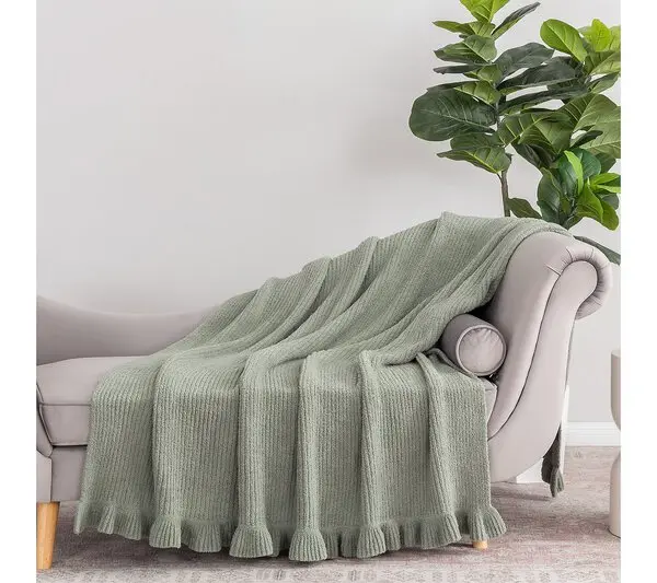 BERKSHIRE BLANKET As Is Berkshire 60x80 Oversized Buttersoft Throw W/ Ruffle - One-color