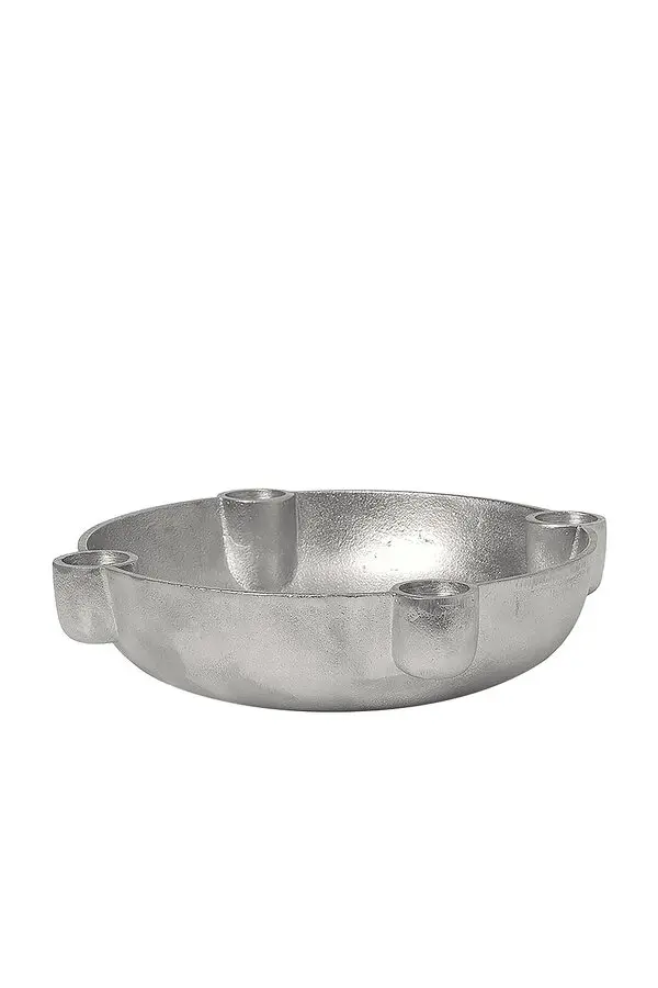 FERM LIVING Bowl Medium Candle Holder In Metallic Silver - Aluminium