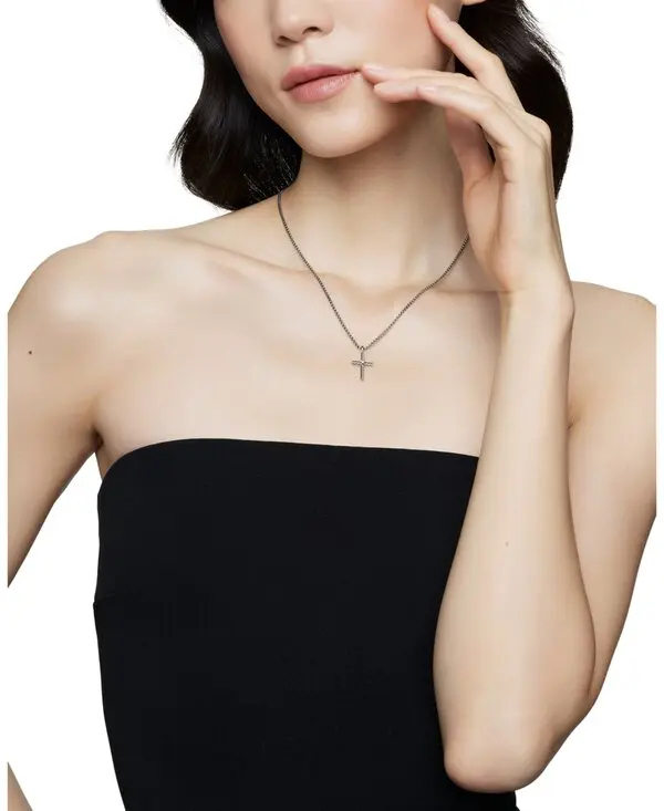 David Yurman Cable Classics Cross Necklace With Diamond - Silver