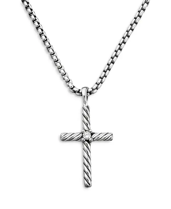 David Yurman Cable Classics Cross Diamond Necklace - Silver
