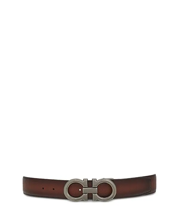 FERRAGAMO Reversible Hammered Leather Belt - New Cognac