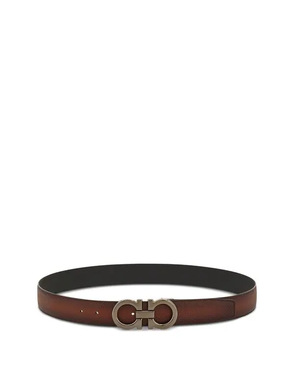 FERRAGAMO Reversible Hammered Leather Belt