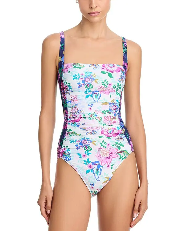 Johnny Was Marilyn Ruched One Piece Swimsuit - White Melia