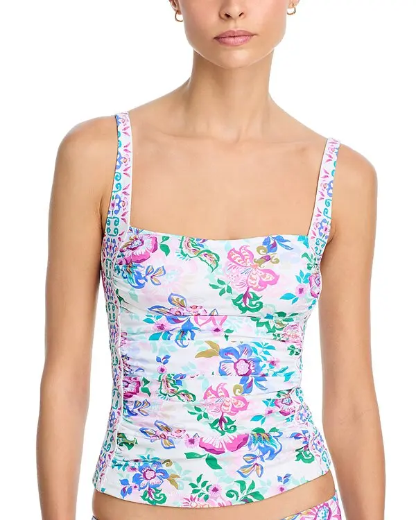 Johnny Was Floral-print Ruched Tankini Top - White Melia