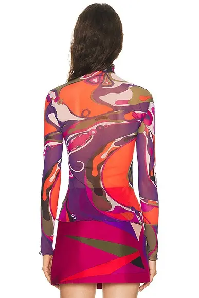 Emilio Pucci Long Sleeve Turtleneck Top In Print