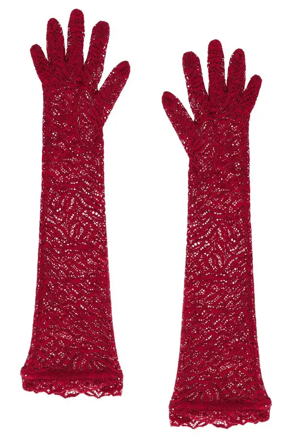 Beaufille Stretch Lace Elbow Gloves - Burgundy