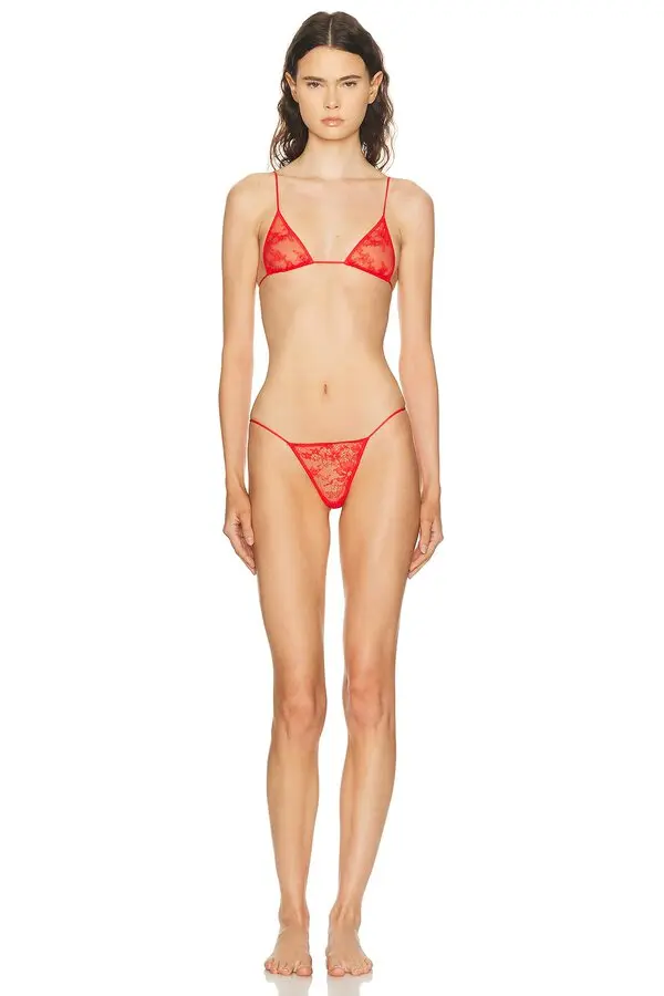SKIMS Ultra Fine Lace Micro Triangle Bralette In Red