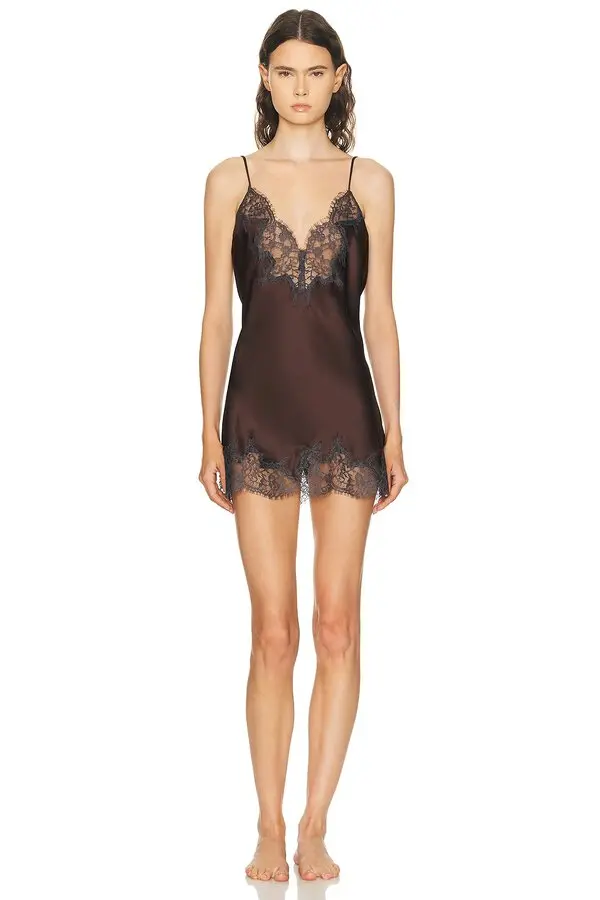 SKIMS Silk Lace Mini Slip Dress - Espresso Contrast