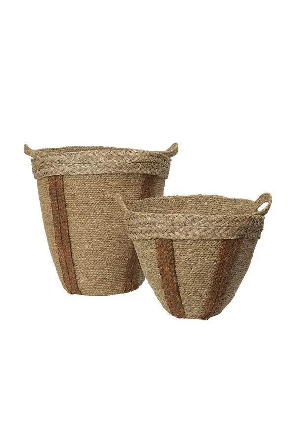 FERM LIVING Mar Woven Baskets Set Of 2 - Natural & Red Brown