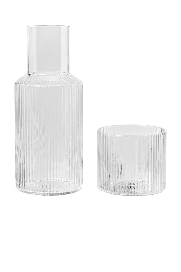 FERM LIVING Ripple Small Carafe Set In Neutral - Clear