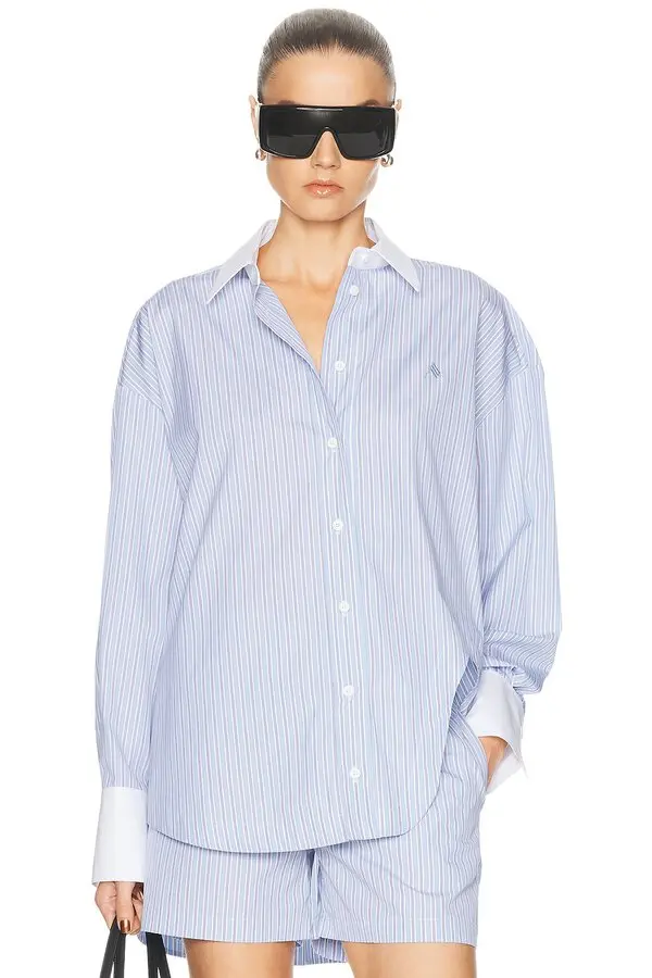 Attico Striped Button Down Shirt - Light Blue & White