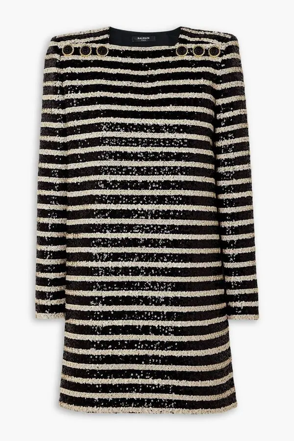 Balmain Sequined Embellished Striped Crepe Mini Dress