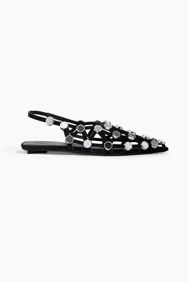 Attico Grid Embellished Slingback Flats - Black