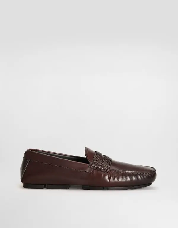 Dolce & Gabbana Dg Driver Calfskin Slipper With Crocodile Inserts