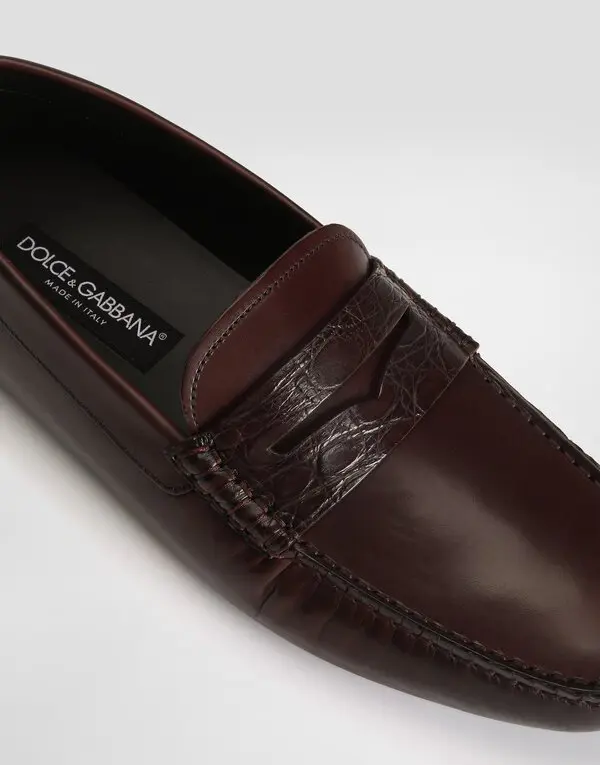 Dolce & Gabbana Dg Driver Calfskin Slipper With Crocodile Inserts