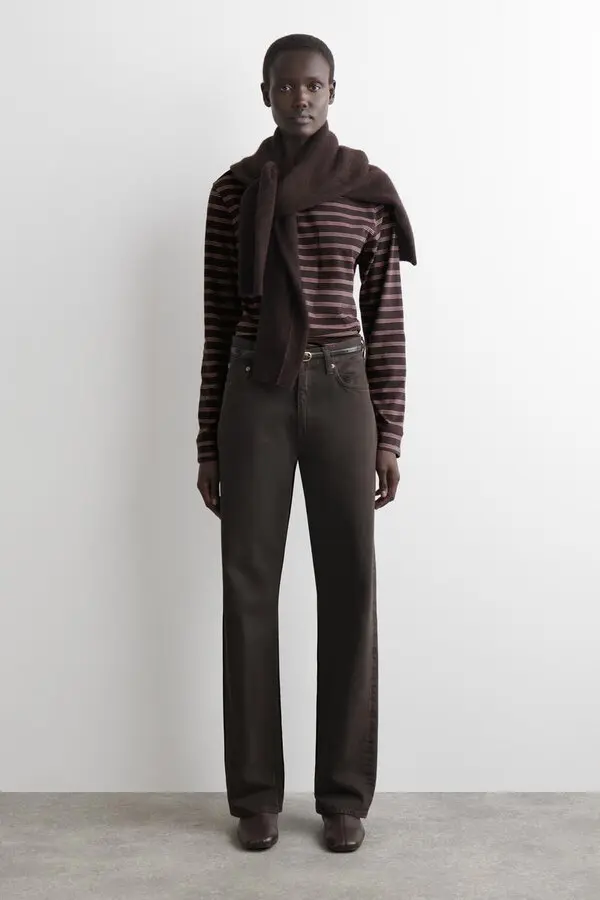 Cos Cotton Long-sleeved T-shirt - Brown