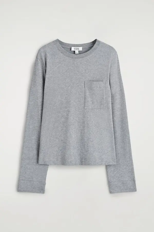 Cos Cotton Long-sleeved T-shirt - Gray