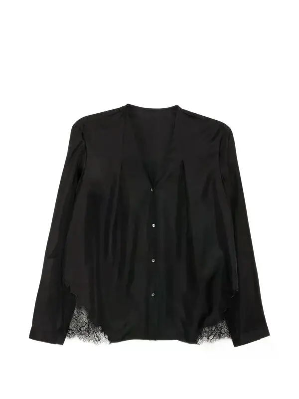 LESS Silk V-neck Shirt With Lace Trim