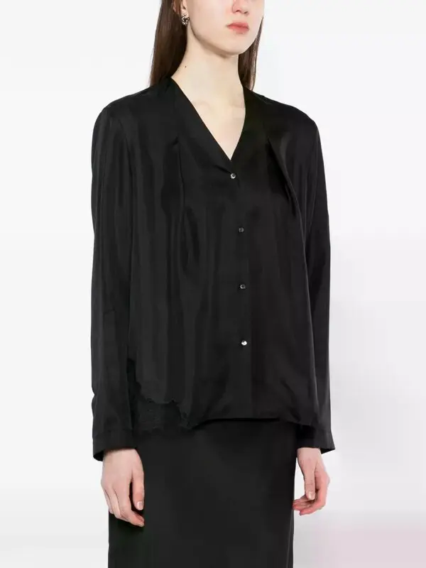 LESS Silk V-neck Shirt With Lace Trim
