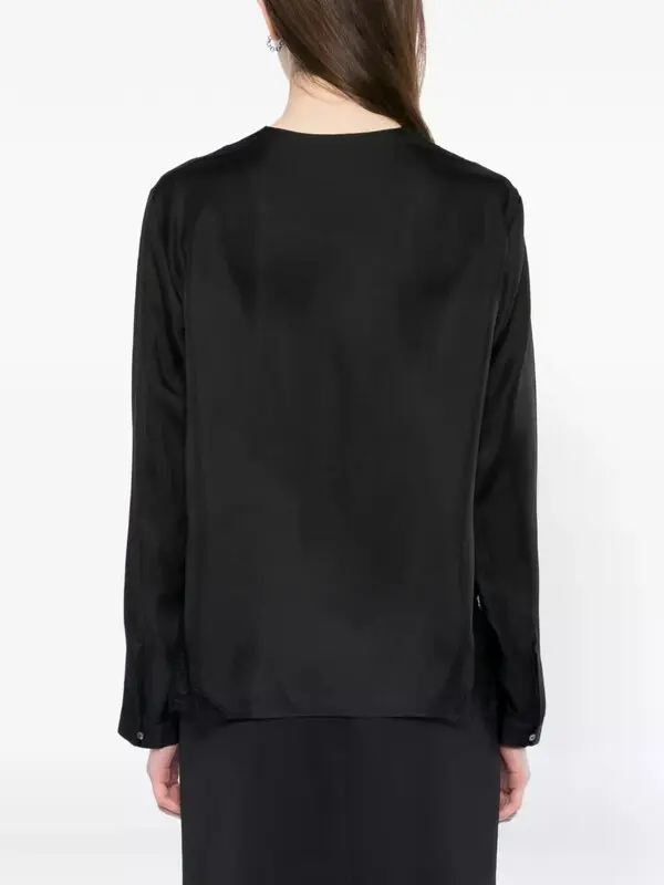 LESS Silk V-neck Shirt With Lace Trim