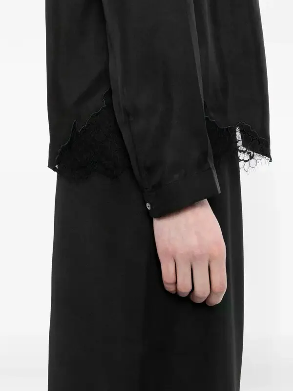 LESS Silk V-neck Shirt With Lace Trim