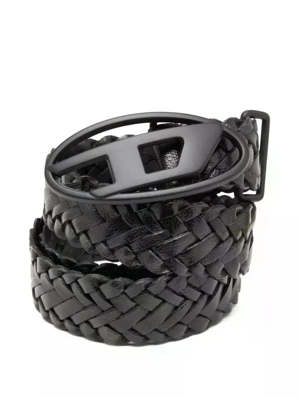 DIESEL® Braided Leather Belt With Logo Buckle - Black
