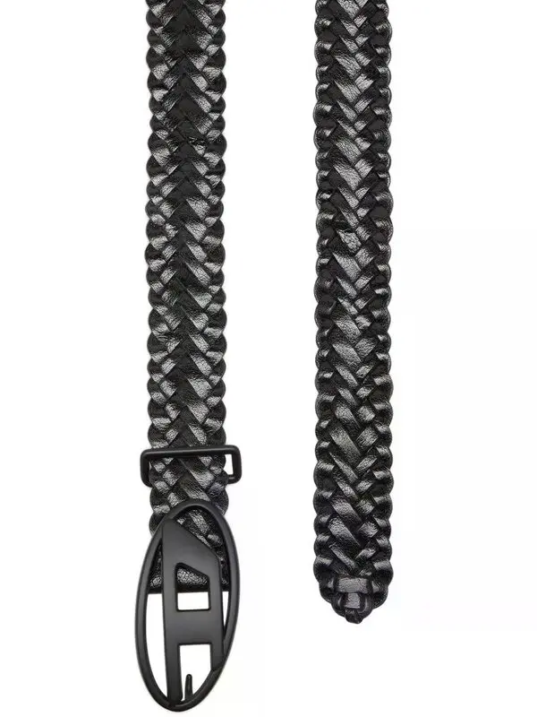 DIESEL® Braided Leather Belt With Logo Buckle - Black