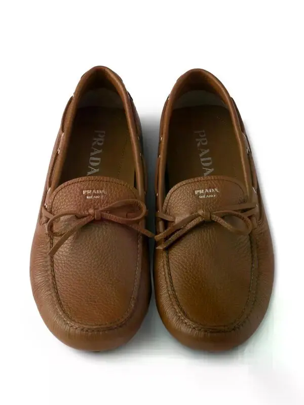 Prada Logo Detail Boat Shoes - Brown