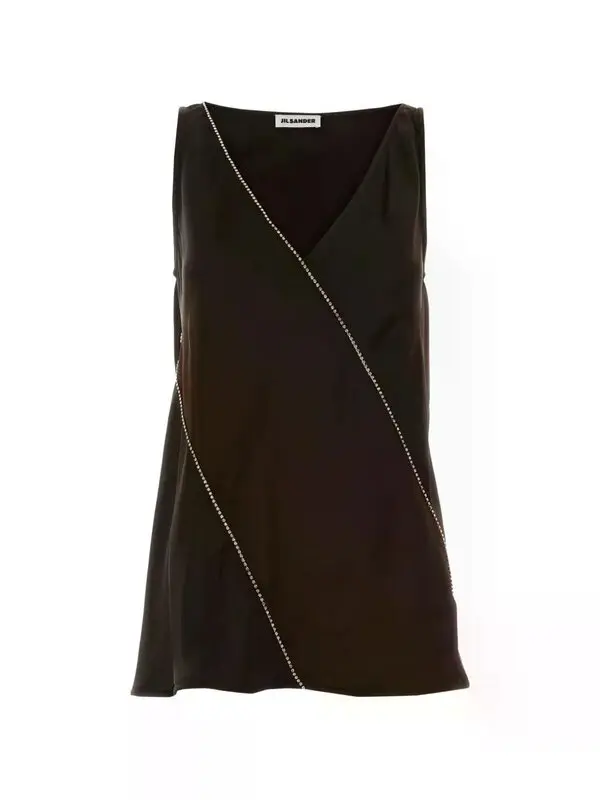 JIL SANDER Embellished V-neck Top - Brown