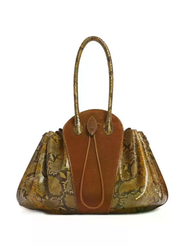 Marni Large Python-print Shoulder Bag - Brown