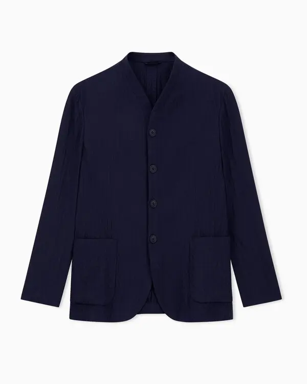 Giorgio Armani Single-breasted Jacket In Lyocell And Froissé Silk - Navy Blue