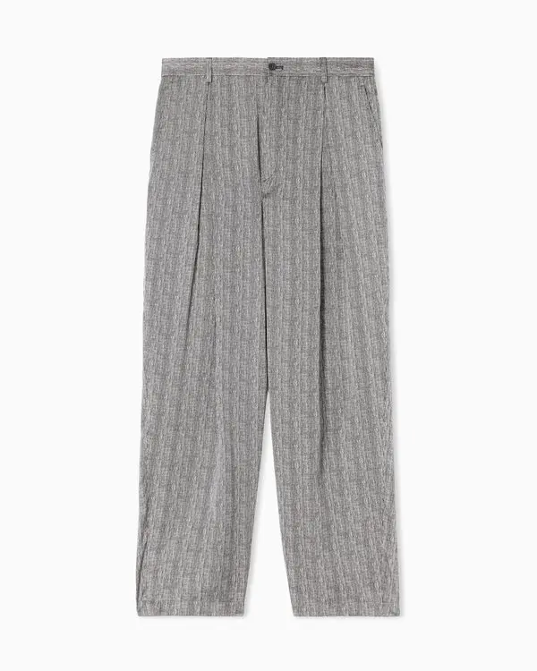 Giorgio Armani One-pleated Trousers In Lyocell And Printed Silk - Black