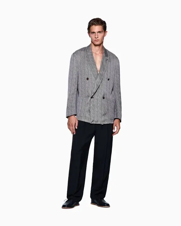 Giorgio Armani Double-breasted Lyocell & Silk Printed Jacket