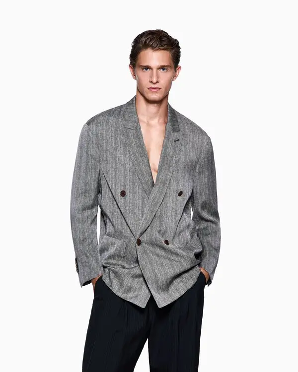 Giorgio Armani Double-breasted Lyocell & Silk Printed Jacket