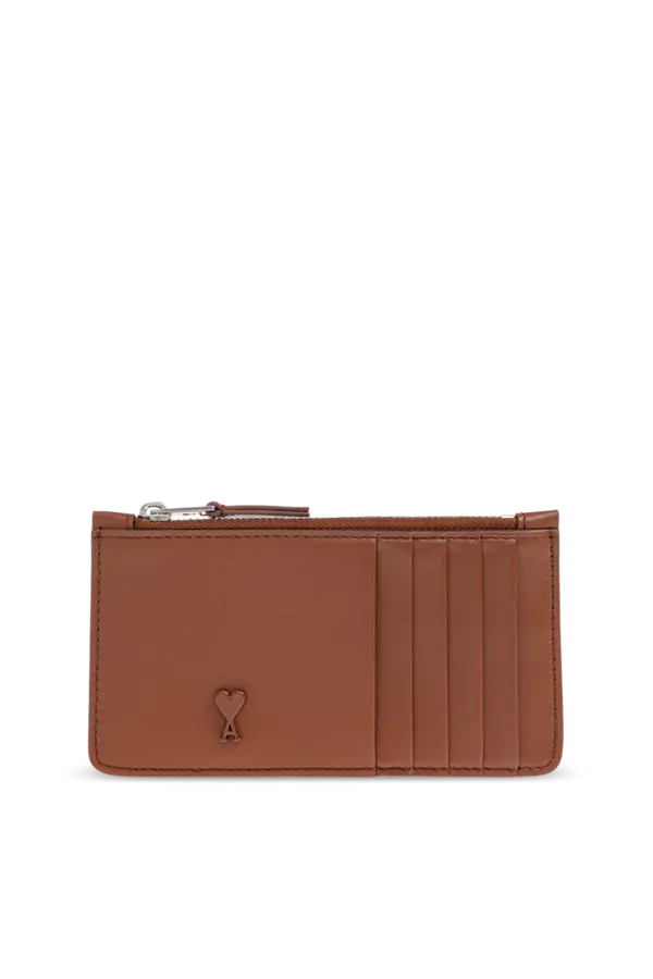 Ami Leather Card Holder With Logo - Brown