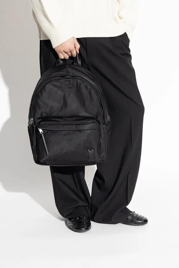 AMI Paris Logo Backpack - Black