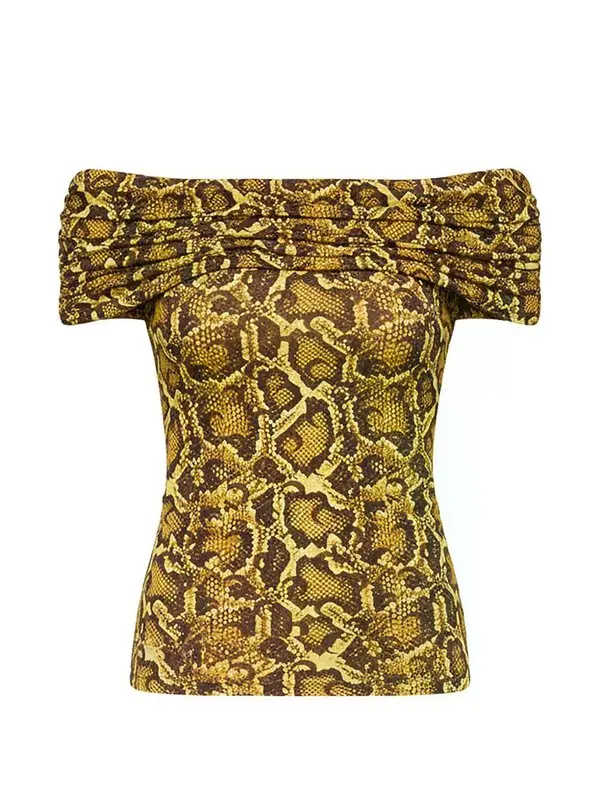 MARINE SERRE Draped Python-printed Off-shoulder Top