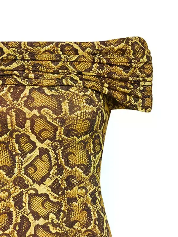 MARINE SERRE Draped Python-printed Off-shoulder Top