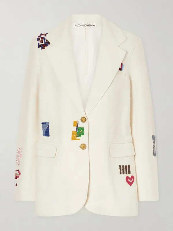 Alix Of Bohemia Abstract Tile Bead-embellished Silk Blazer - Neutrals