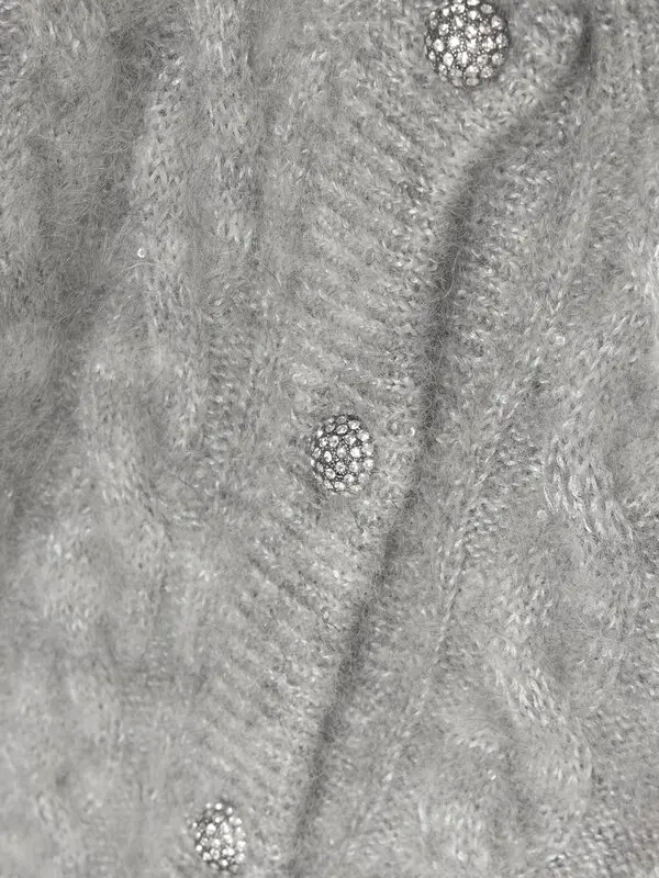 Alessandra Rich Cropped Sequin-embellished Cable-knit Cardigan