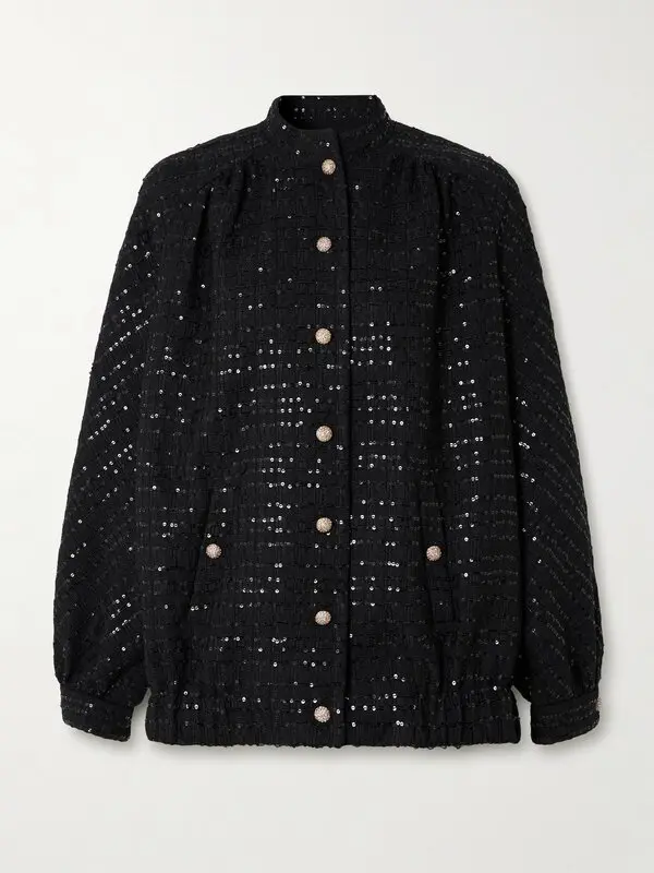 Alessandra Rich Sequin-embellished Tweed Jacket - Black