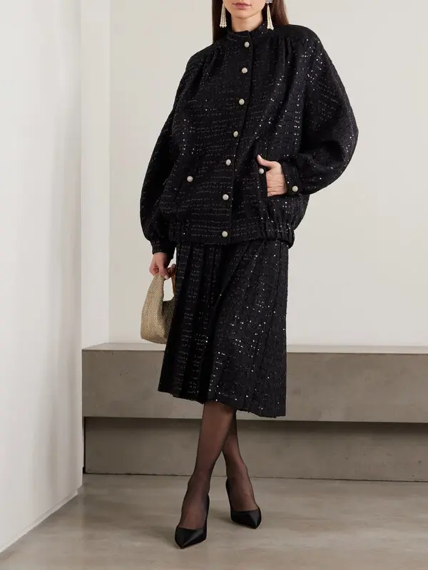 Alessandra Rich Sequin-embellished Tweed Jacket - Black