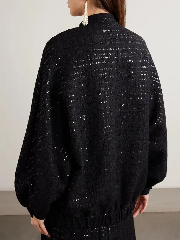Alessandra Rich Sequin-embellished Tweed Jacket - Black