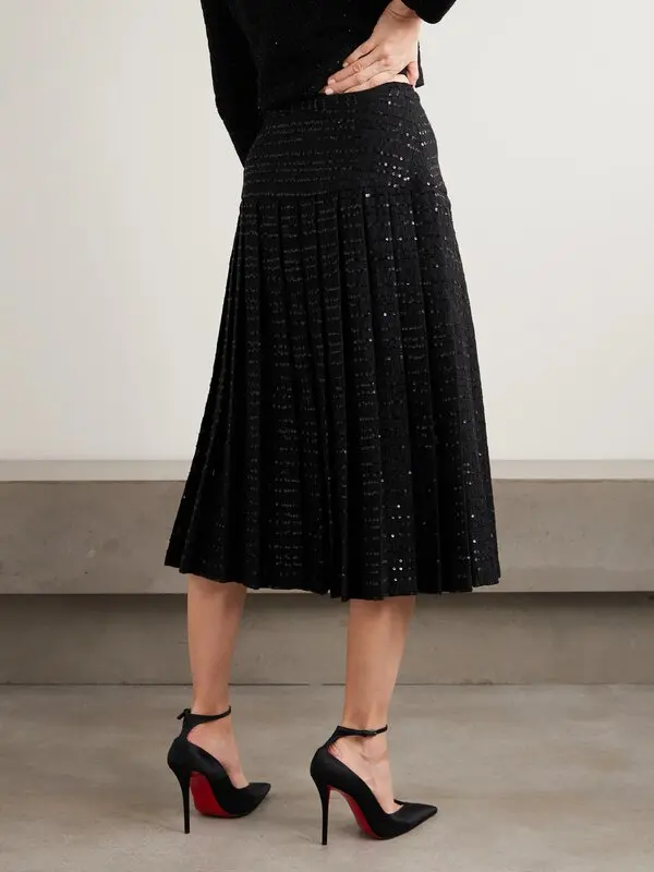Alessandra Rich Sequin-embellished Pleated Tweed Midi Skirt