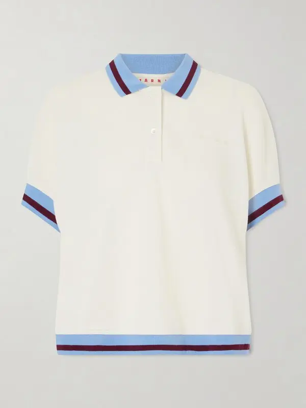 Marni Embroidered Cotton-piqué Polo Shirt - Neutrals
